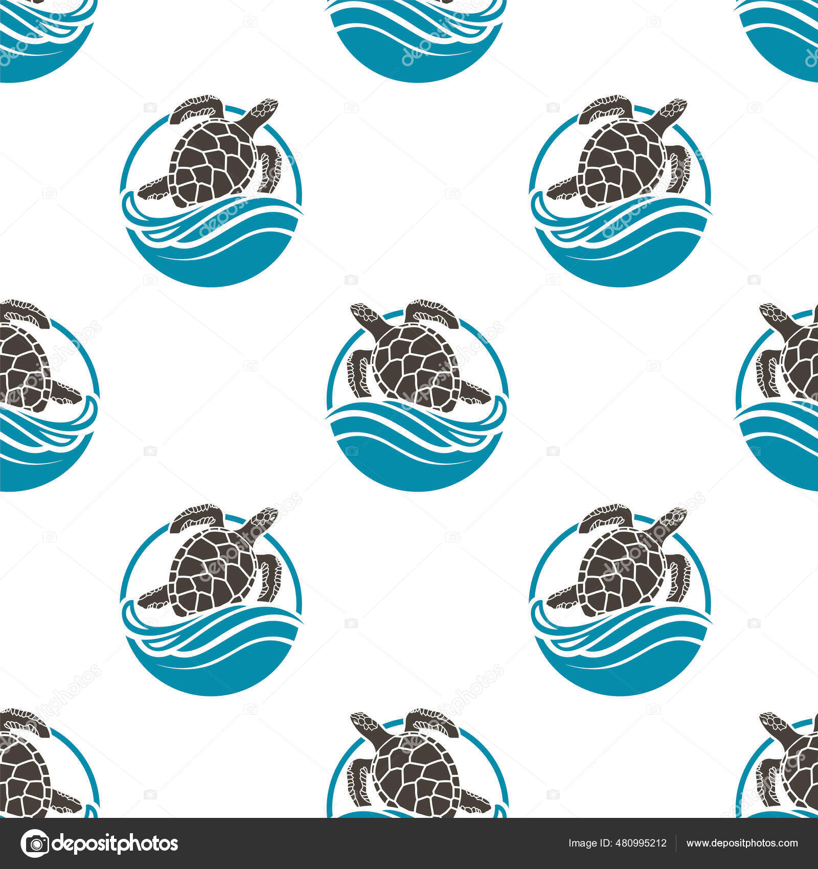 Seamless Pattern Sea Turtles Waves White Background Stock Vector by ...
