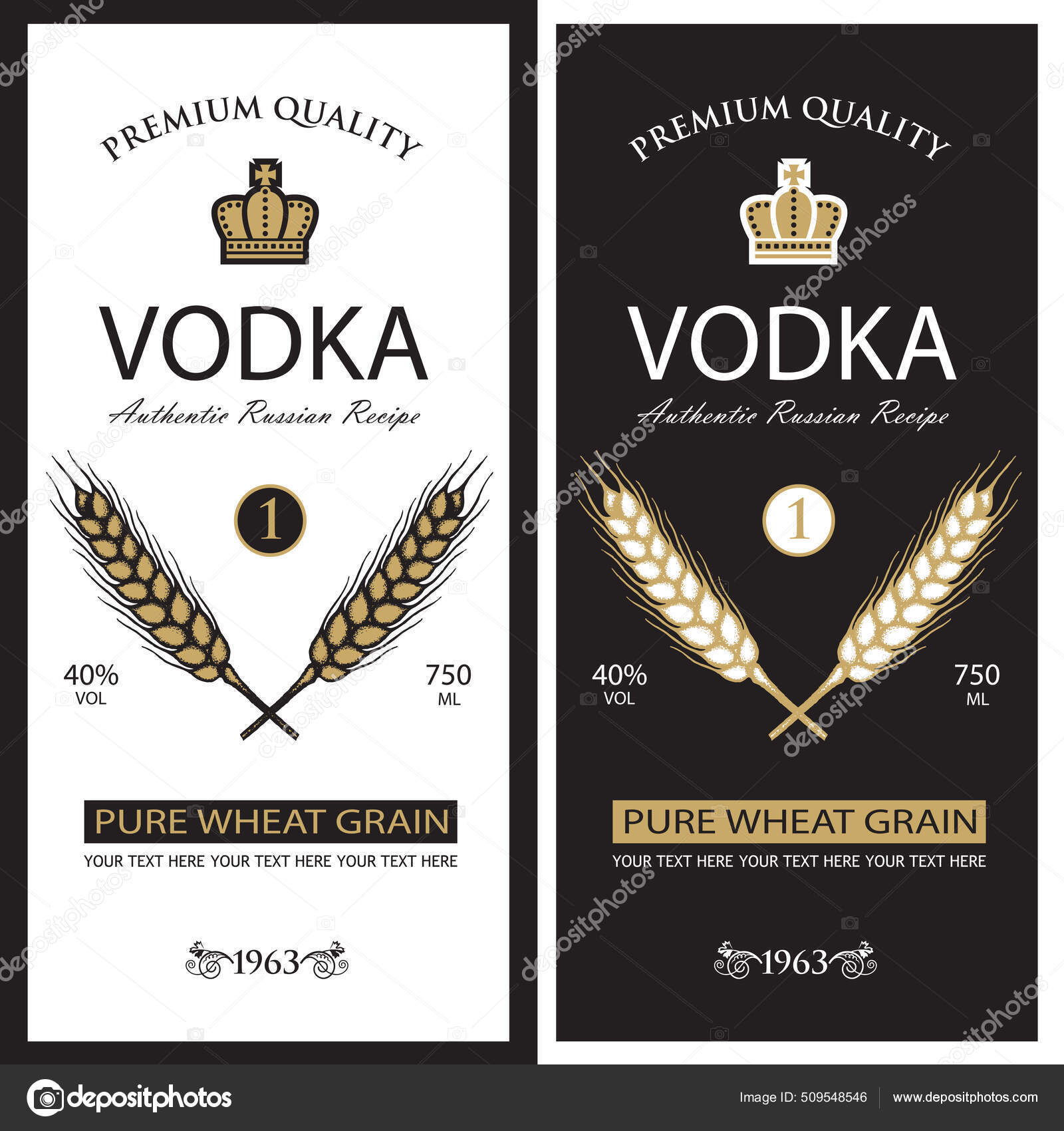 Collection Vodka Labels Ears Wheat Retro Style Isolated White Black ...