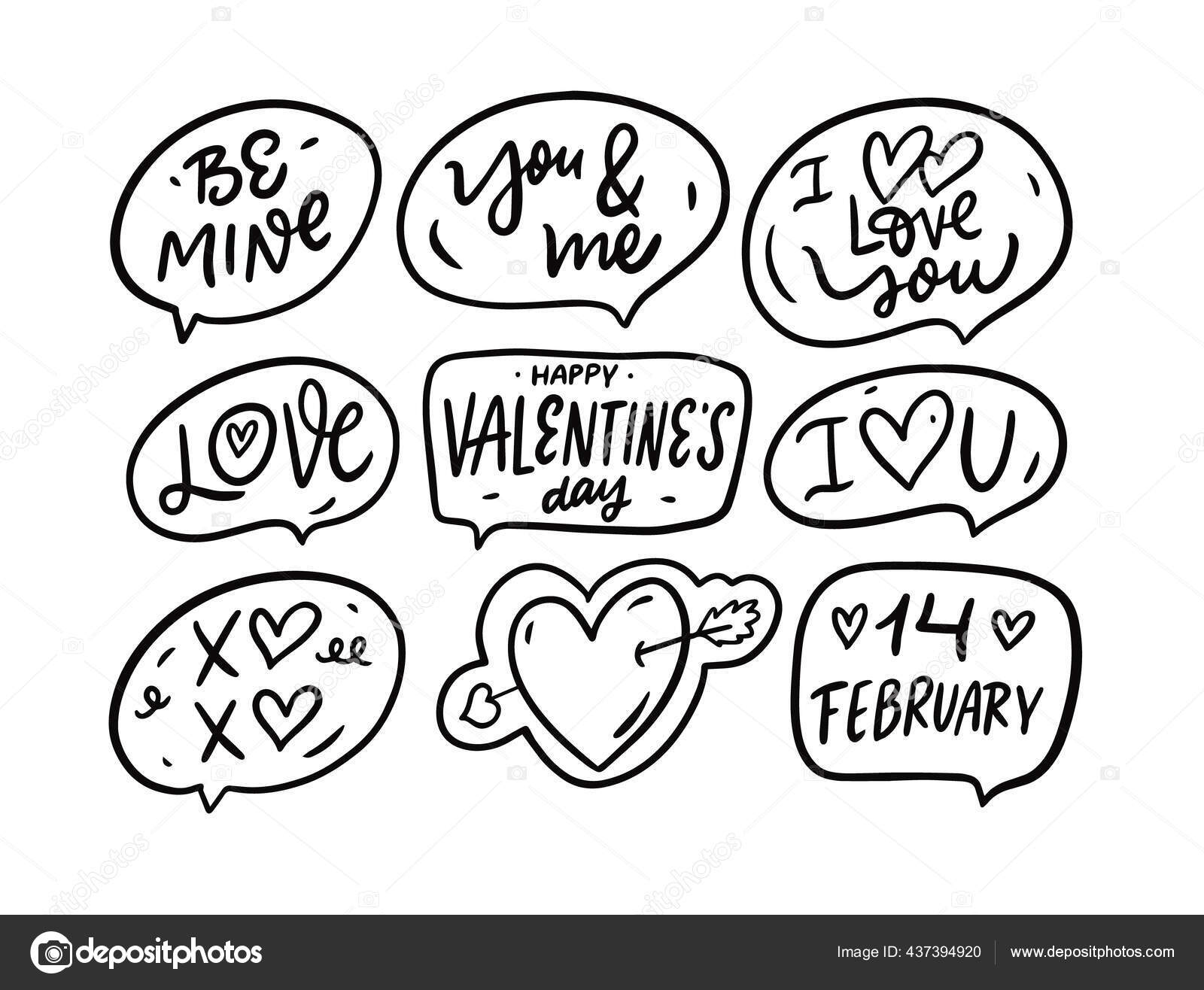 Hand drawing love phrase set. Black color vector illustration ...