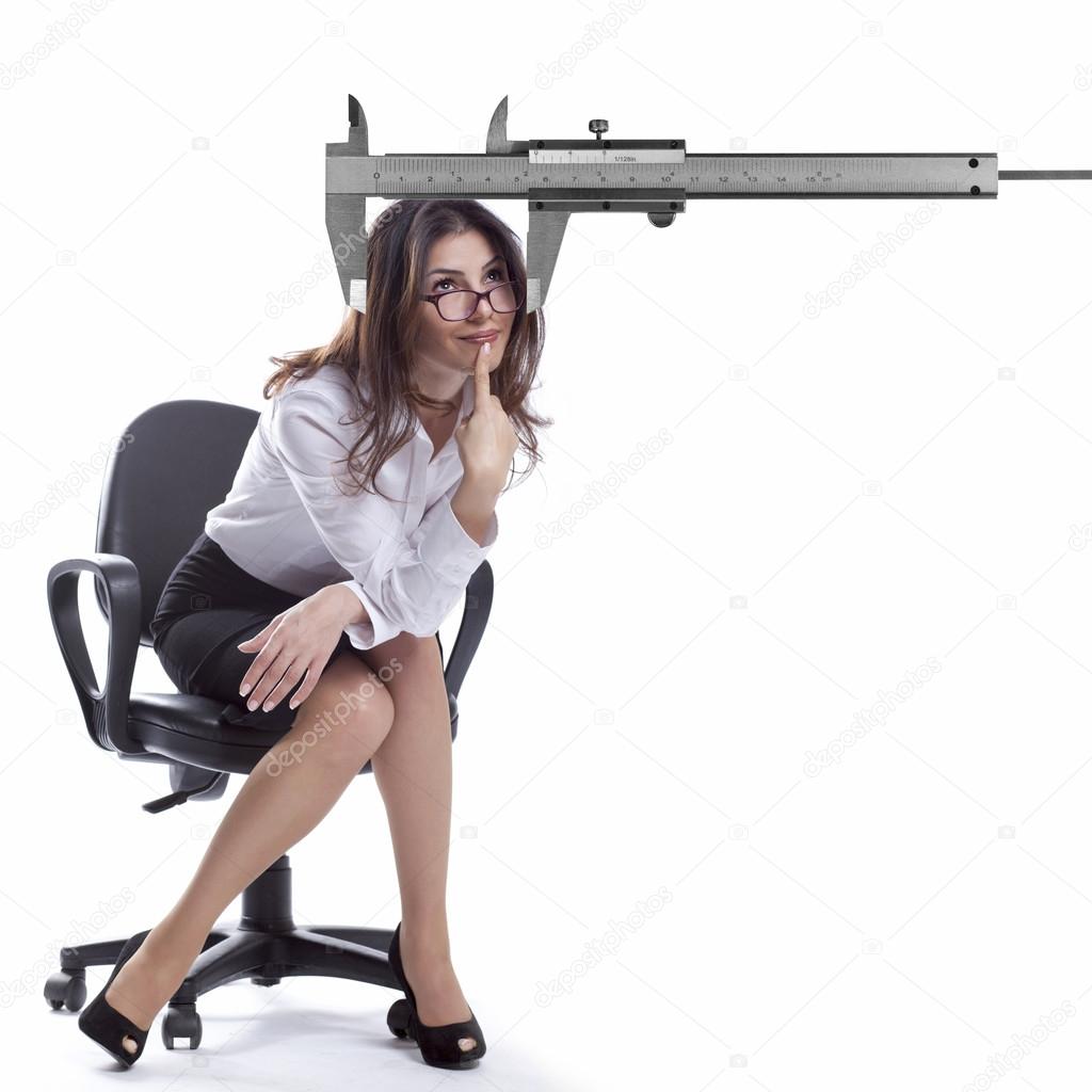 Sensitive measuring a staff or a woman with calipers — Stock Photo ...