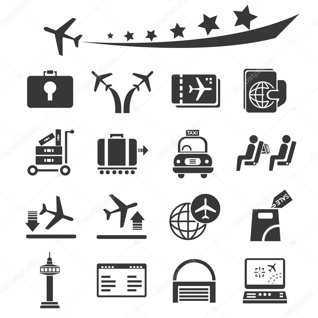 Airport icons set — Stock Vector © loopang #107675650 Airport icons set — Stock Vector © loopang #107675650