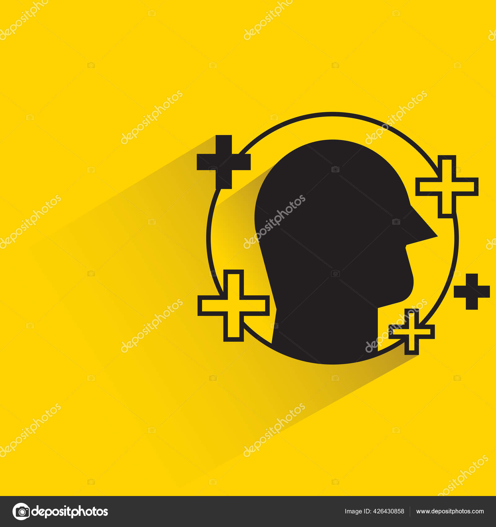 Human Head Positive Thinking Shadow Yellow Background Stock Vector ...