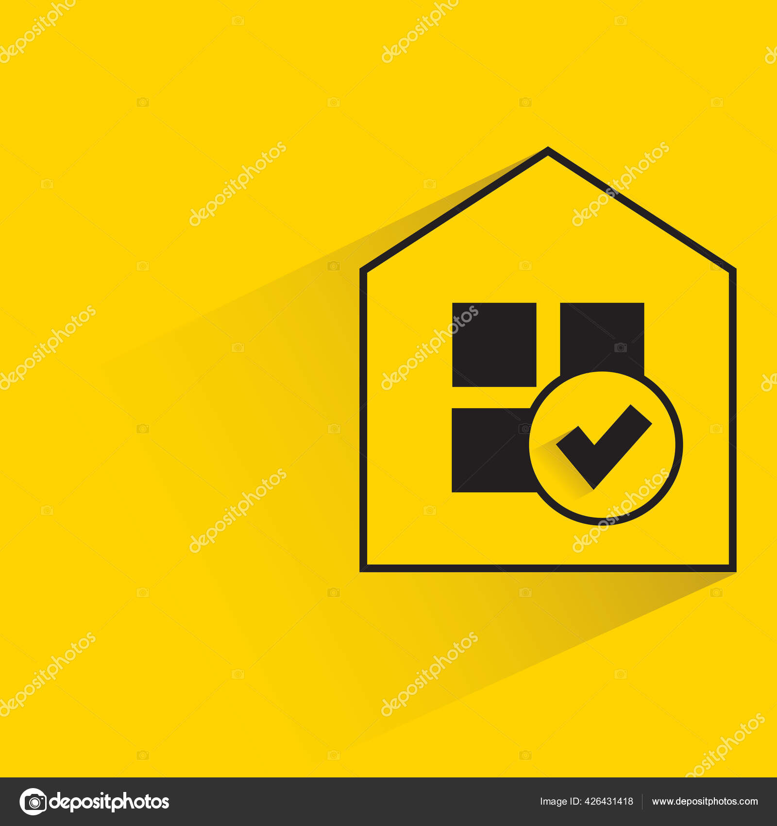 Smart Home Check Mark Home Security Concept Shadow Yellow Background Stock Vector by ©loopang ...