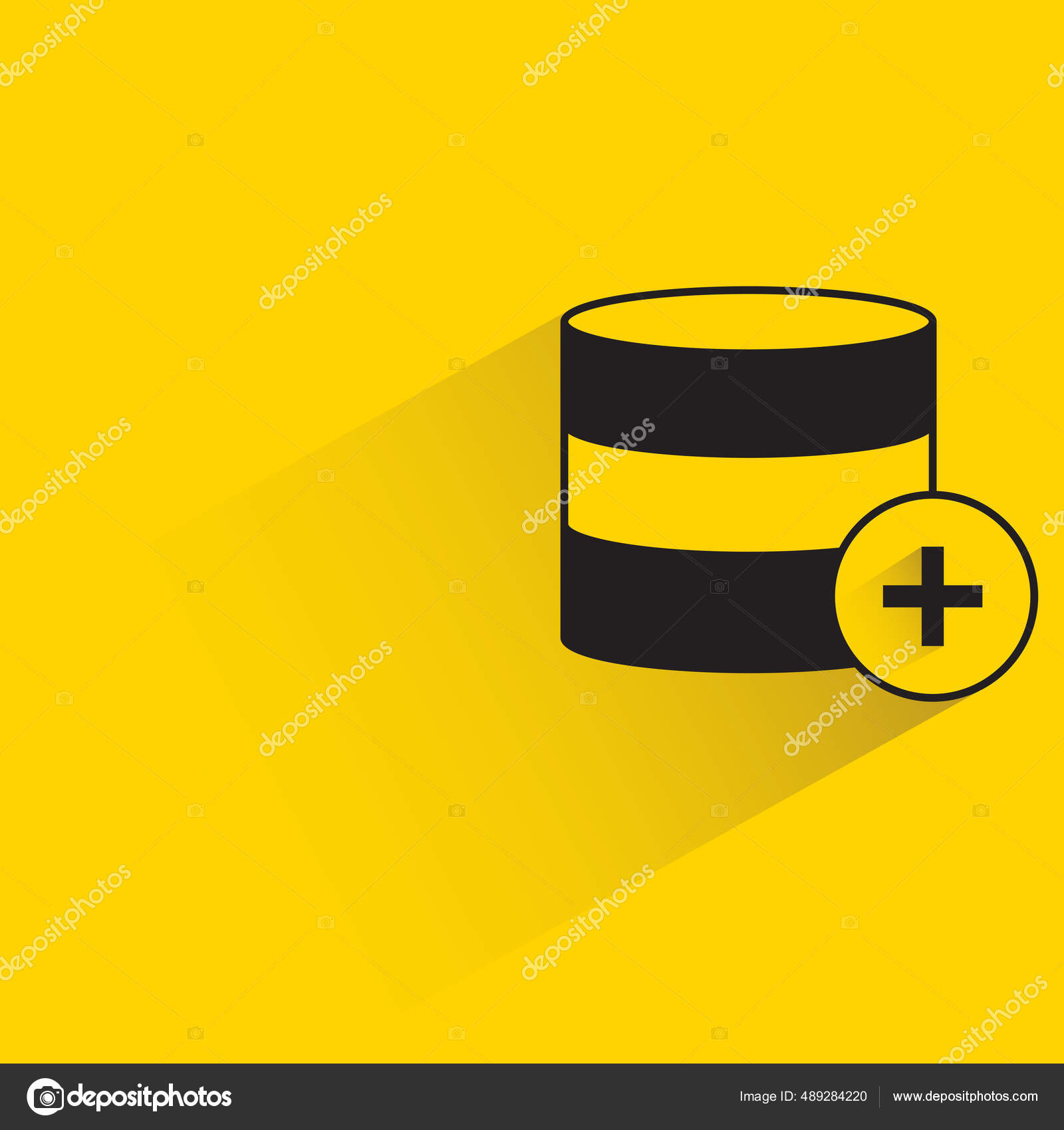 Database Add Symbol Yellow Background Stock Vector by ©loopang 489284220