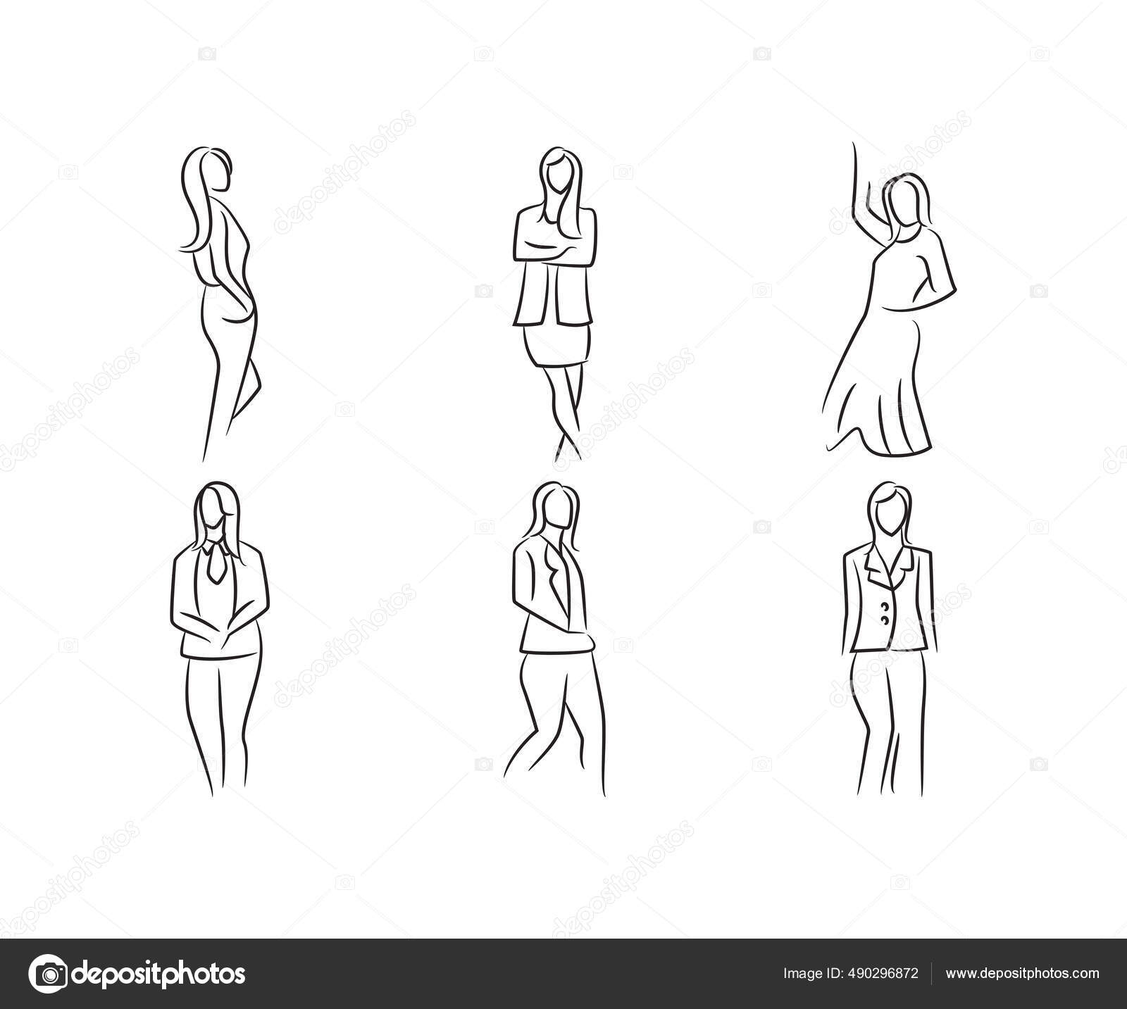 Sketch Hand Drawn Woman Model Pose Set Vector Illustration Stock Vector ...