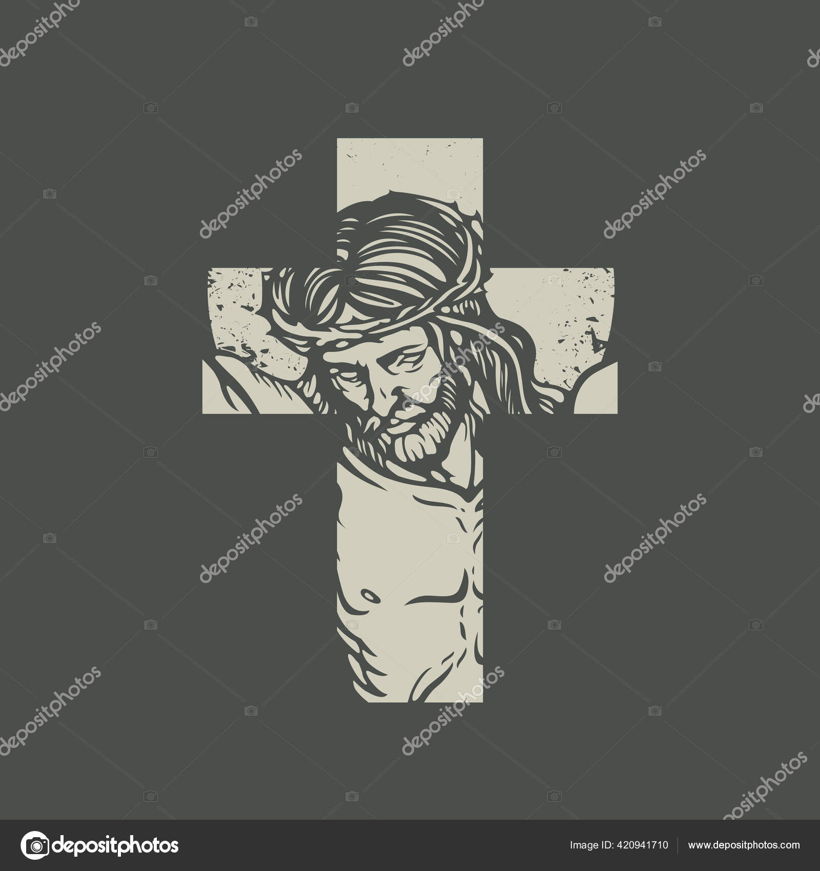 Christian Catholic Cross Sign Crucified Jesus Christ Dark Background ...