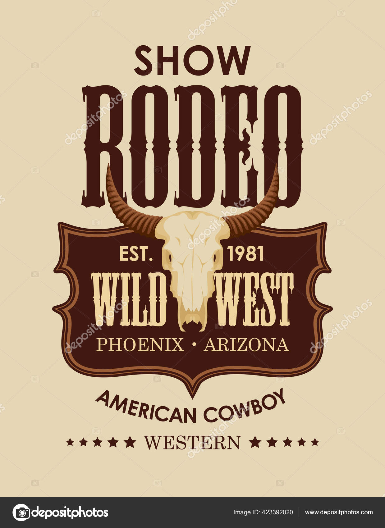 Banner American Cowboy Rodeo Show Vector Illustration Skull Bull ...