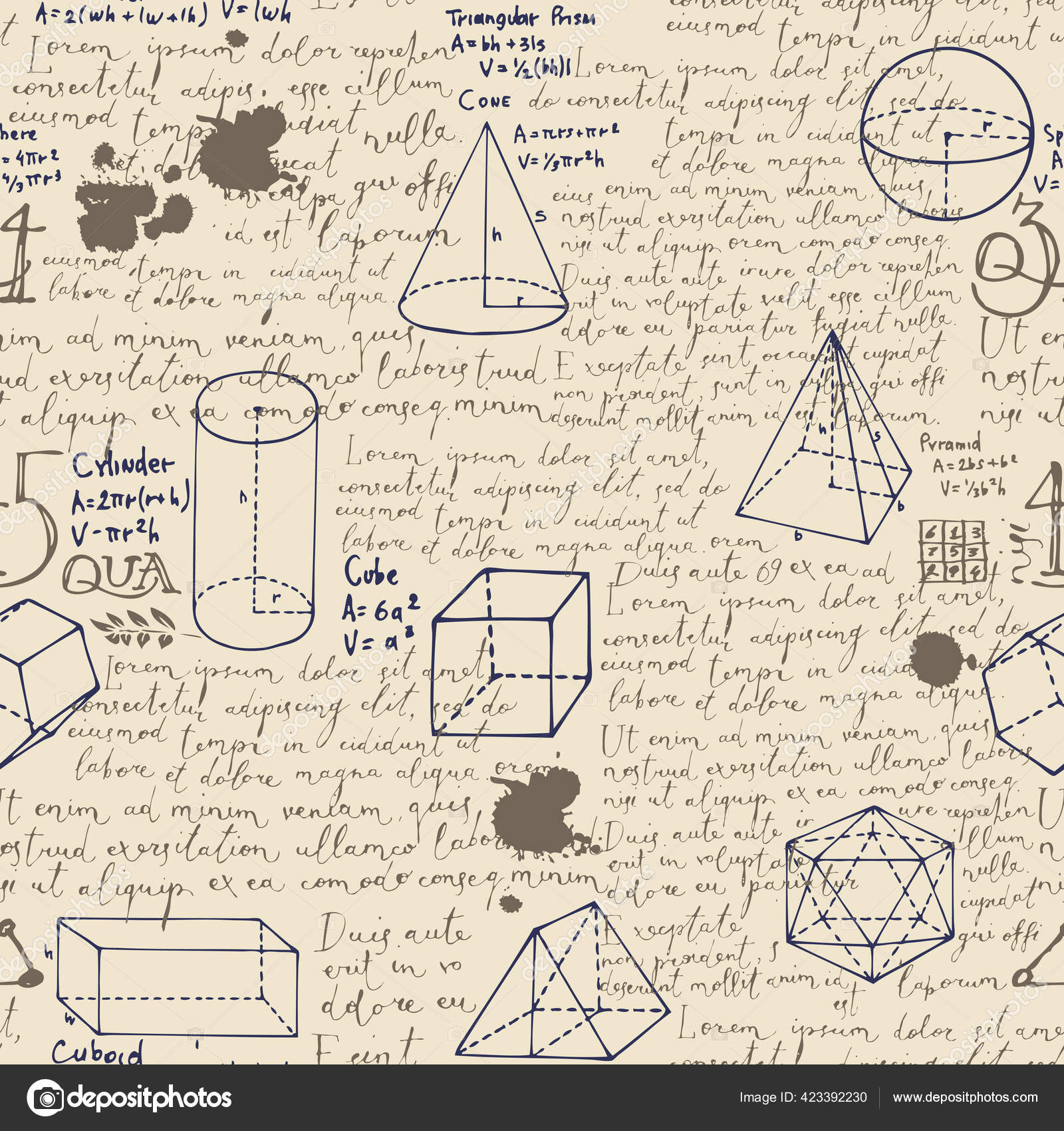 Abstract Seamless Pattern Handwritten Text Lorem Ipsum Hand Drawn ...