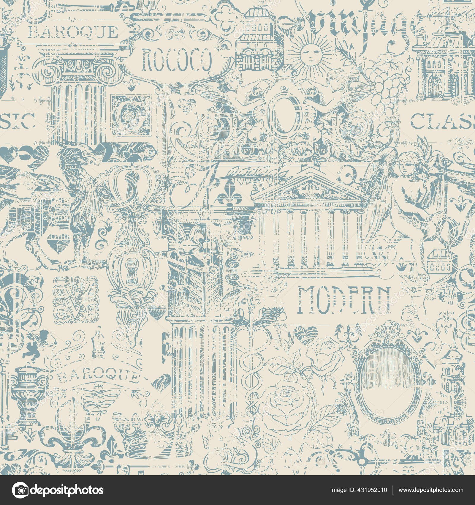 Abstract Seamless Pattern Theme Vintage Art Furniture Antiques Vector ...