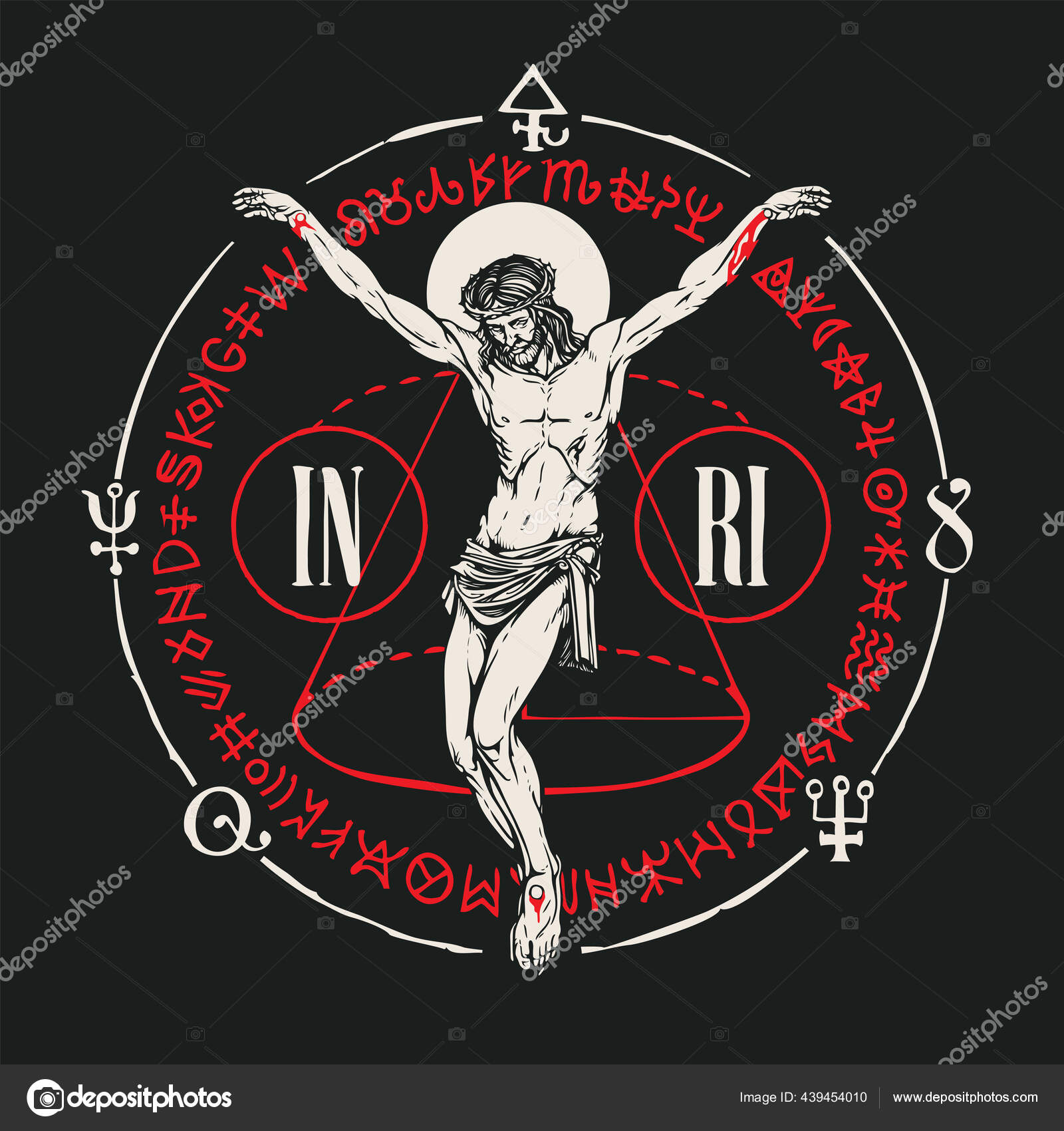 Hand Drawn Crucifix Jesus Christ Alchemical Masonic Symbols Black ...