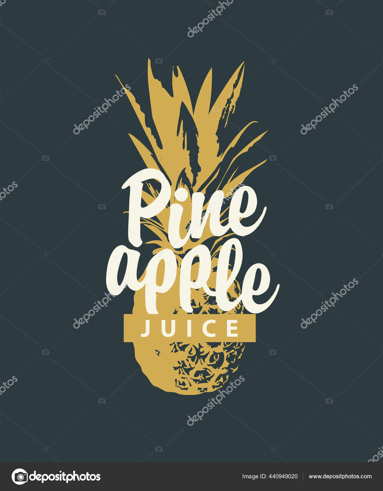 Vector Banner Label Pineapple Juice Ripe Pineapple Lettering Dark ...