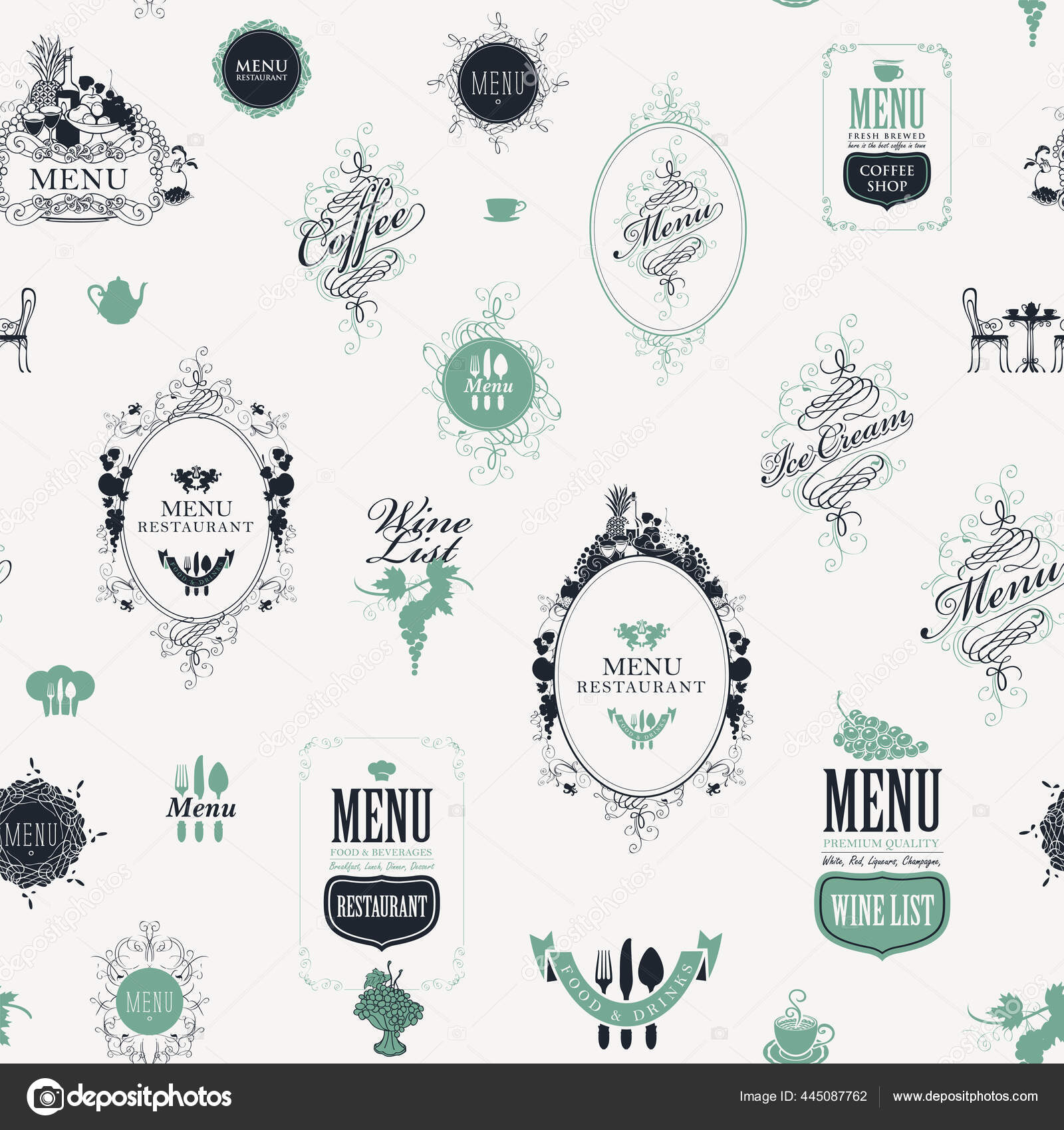 Seamless Pattern Theme Restaurant Cafe Menu Vintage Style Repeating ...