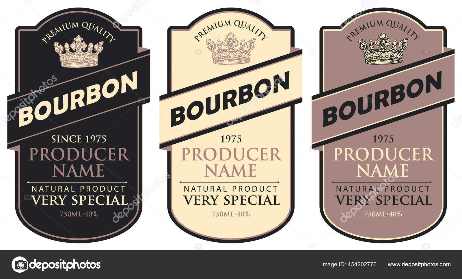 Set Vector Labels Bourbon Figured Frame Crowns Inscriptions Retro Style ...
