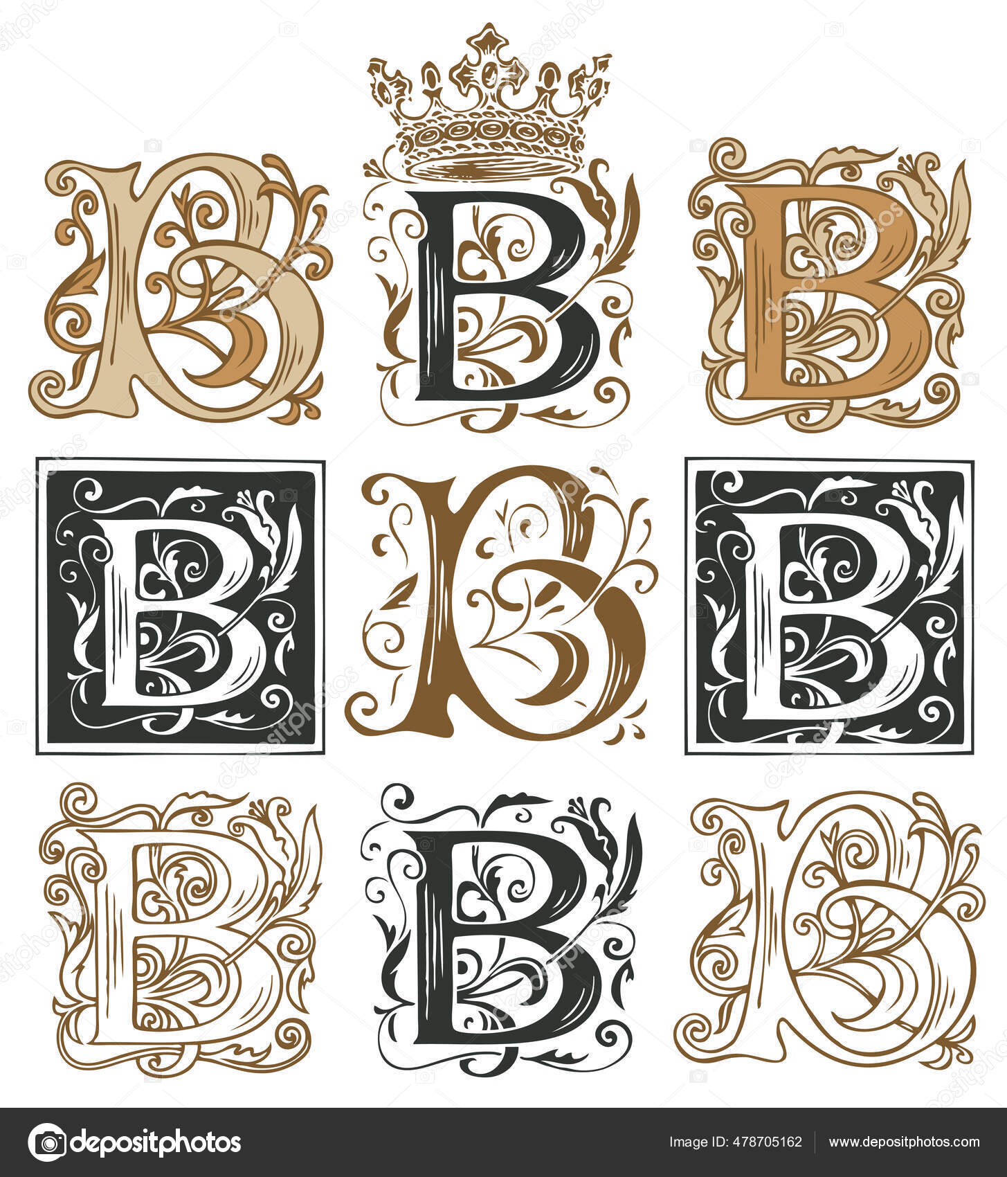 Initial Letter Vintage Baroque Ornamentation Vector Illustrations ...