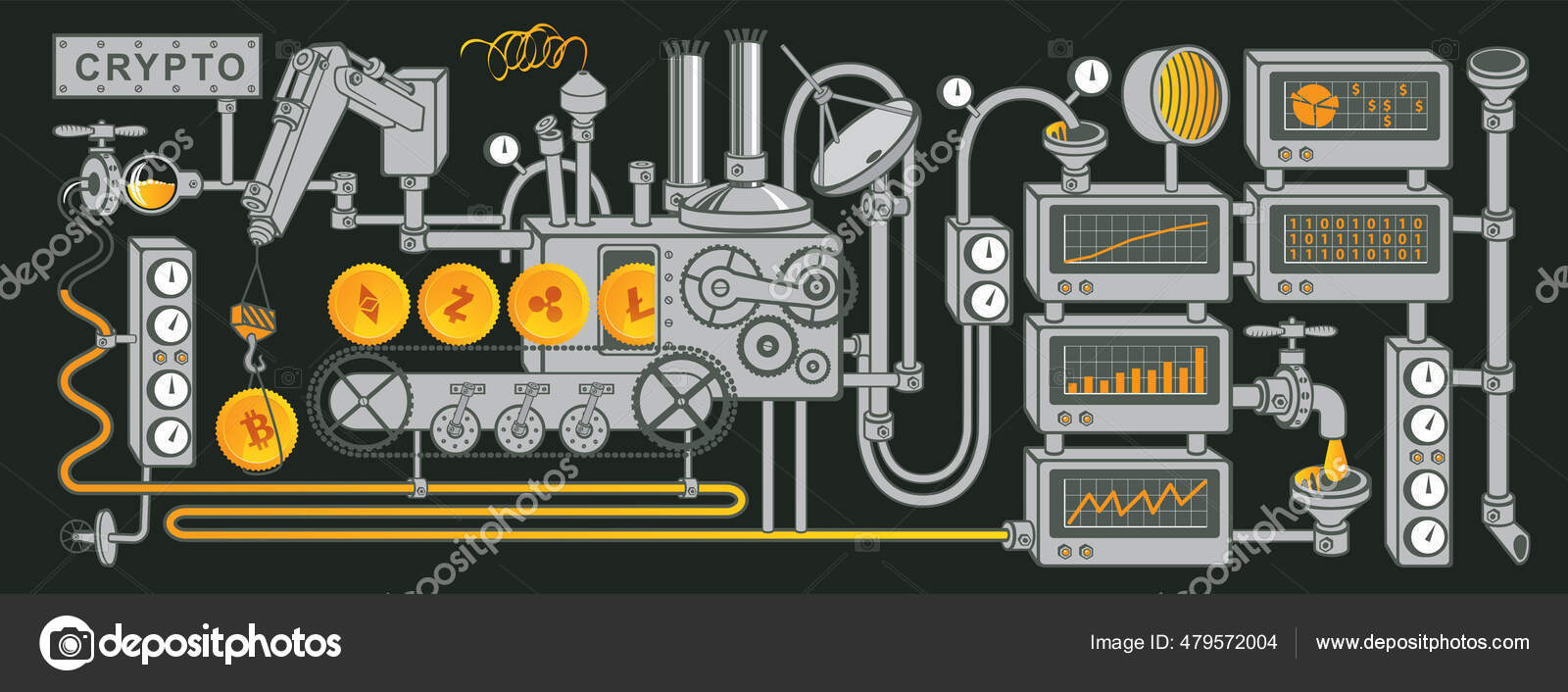 Factory Conveyor Crypto Currency Mining Bitcoin Manufacture Concept ...