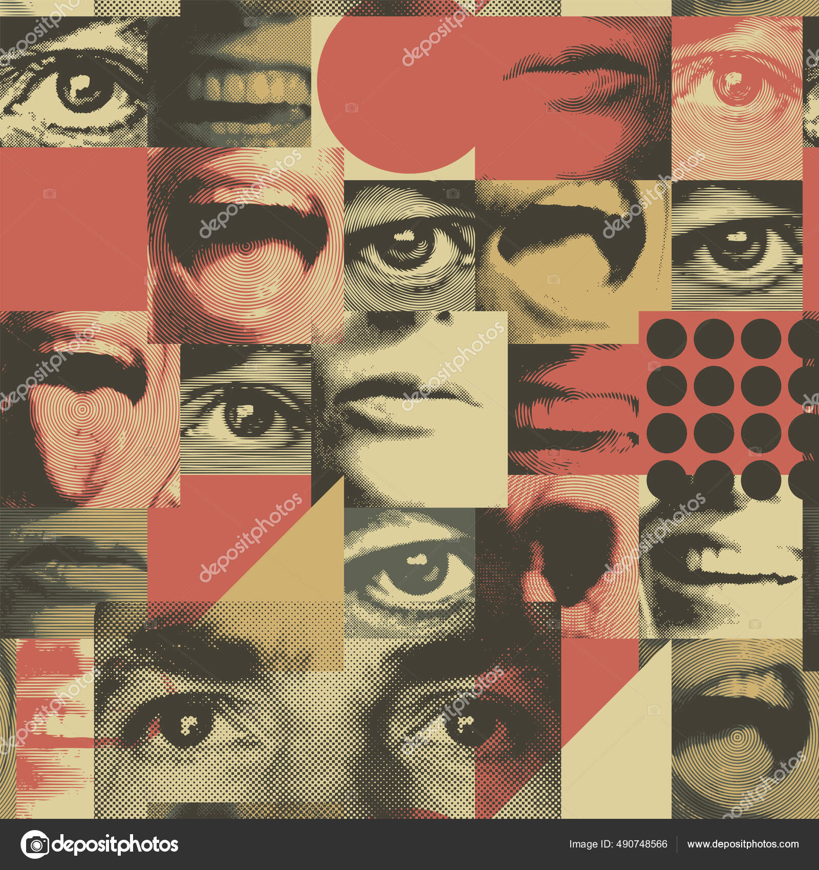 Seamless Pattern Human Eyes Mouths Expressing Various Emotions Serious ...