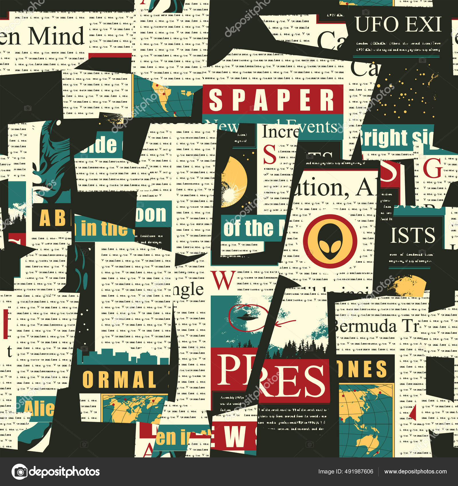 Abstract Seamless Pattern Collage Colored Magazine Newspaper Clippings ...