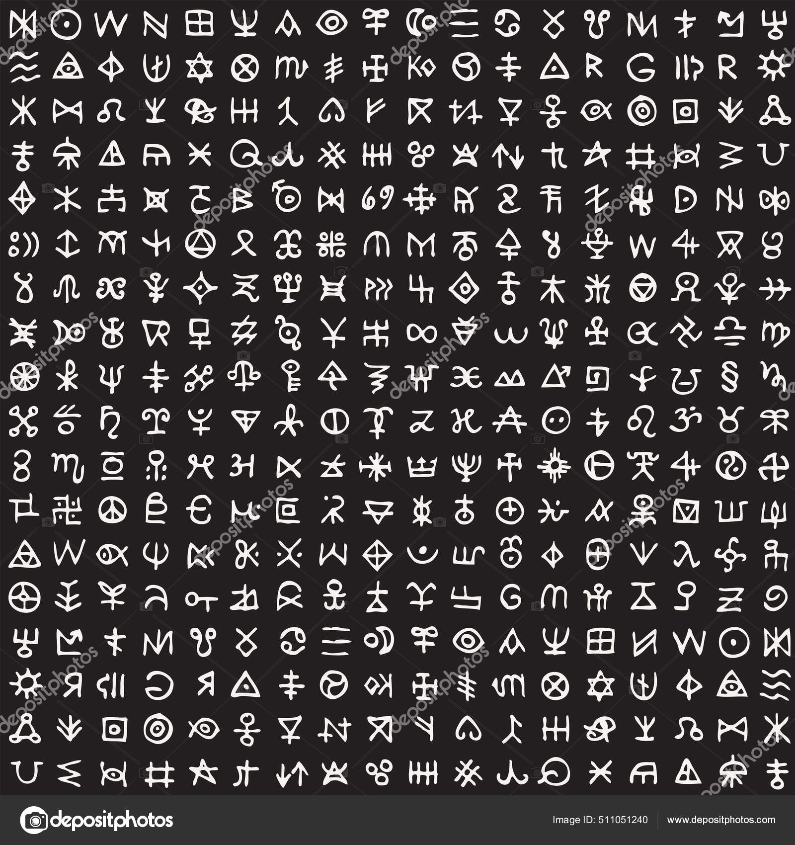 Abstract Seamless Pattern Magical Runes Occult Signs Vector Background ...