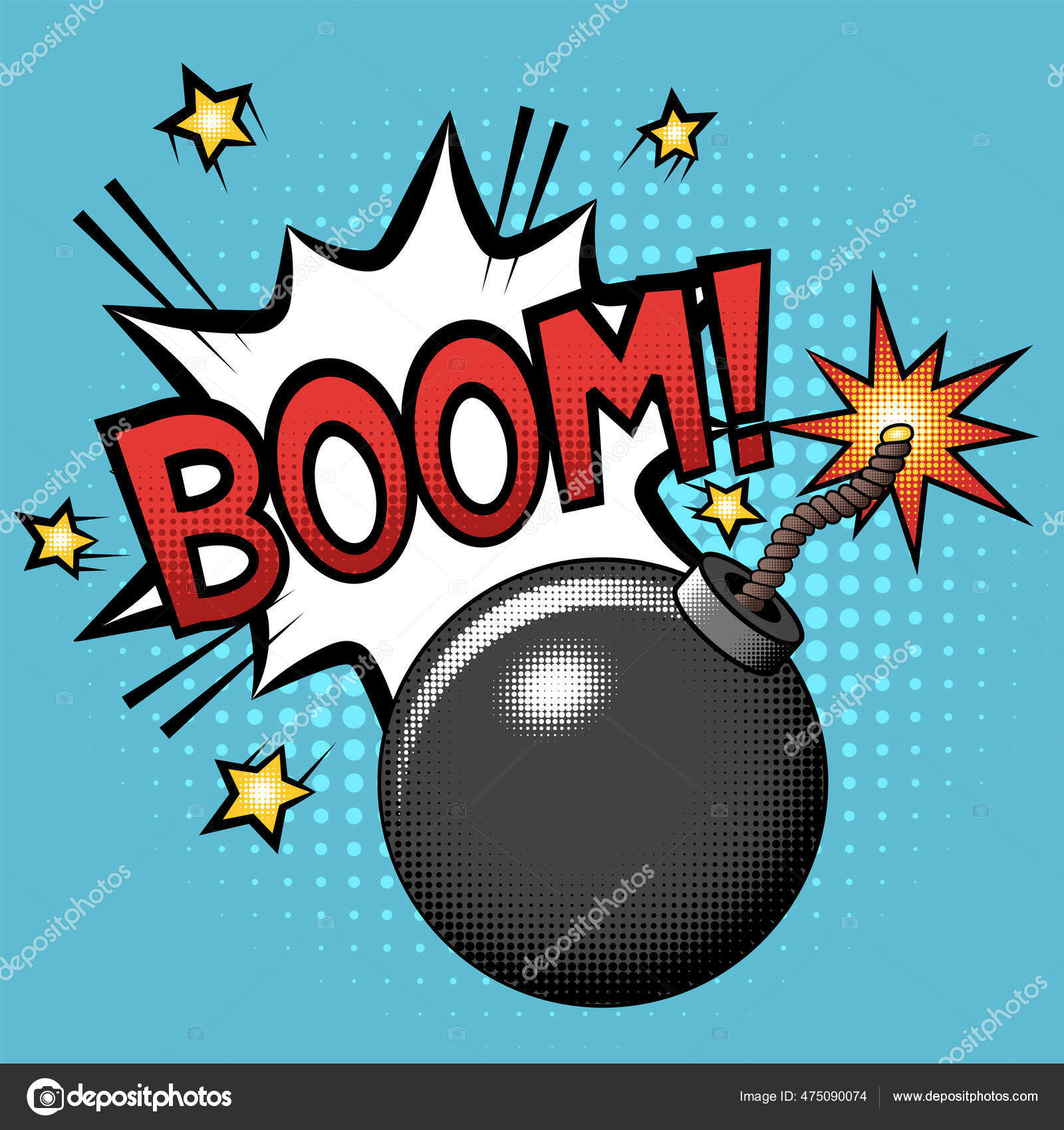 Bomba Zapalnikiem Eksplozji Tekstem Boom Komiksowym Stylu Kreskówki ...