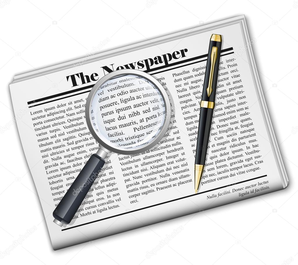 Newspaper with magnifying glass and pen Stock Vector by ©RealVector ...