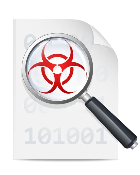 Bug under a magnifying glass. Concept of antivirus scanning icon in ...