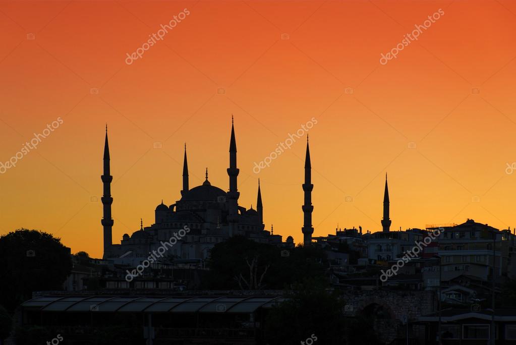 Blue Mosque silhouette at sunset — Stock Photo © EM_prize #74410103
