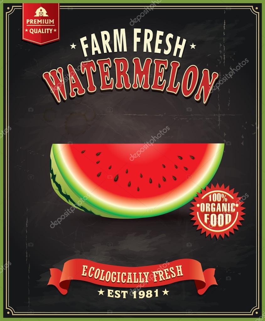 Granja Vintage sandía fresca diseño de póster Vector de stock por ©Donnay 107028384