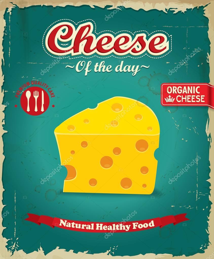 Vintage Cheese poster design with vector cheese. Stock Vector by ...