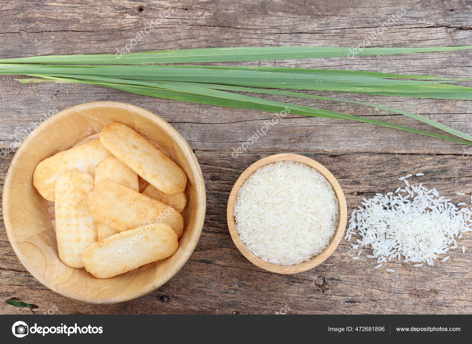Japanese Rice Crackers Senbei Brown Wood Table Background Stock Photo ...