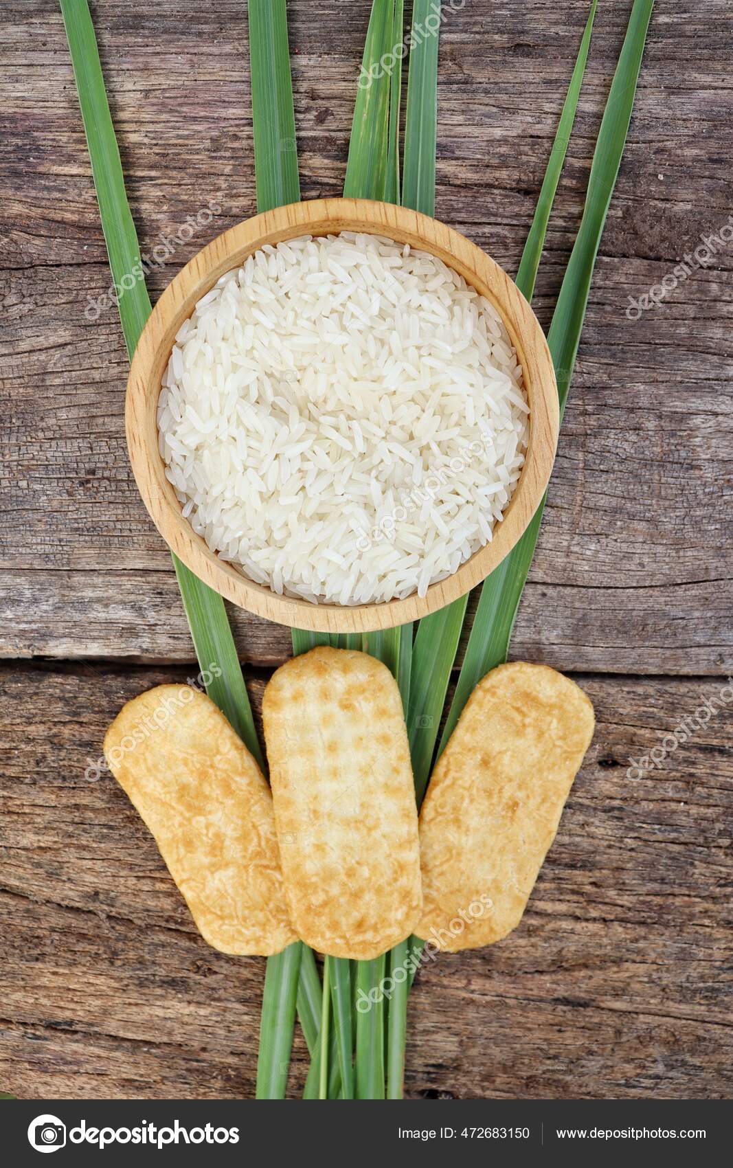 Japanese Rice Crackers Senbei Brown Wood Table Background Stock Photo ...