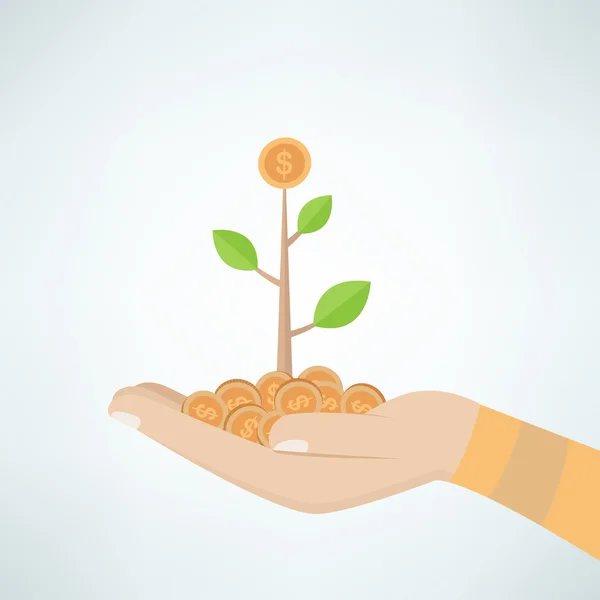 Vector finance concept. Money tree in hand. Investing money. One hand ...