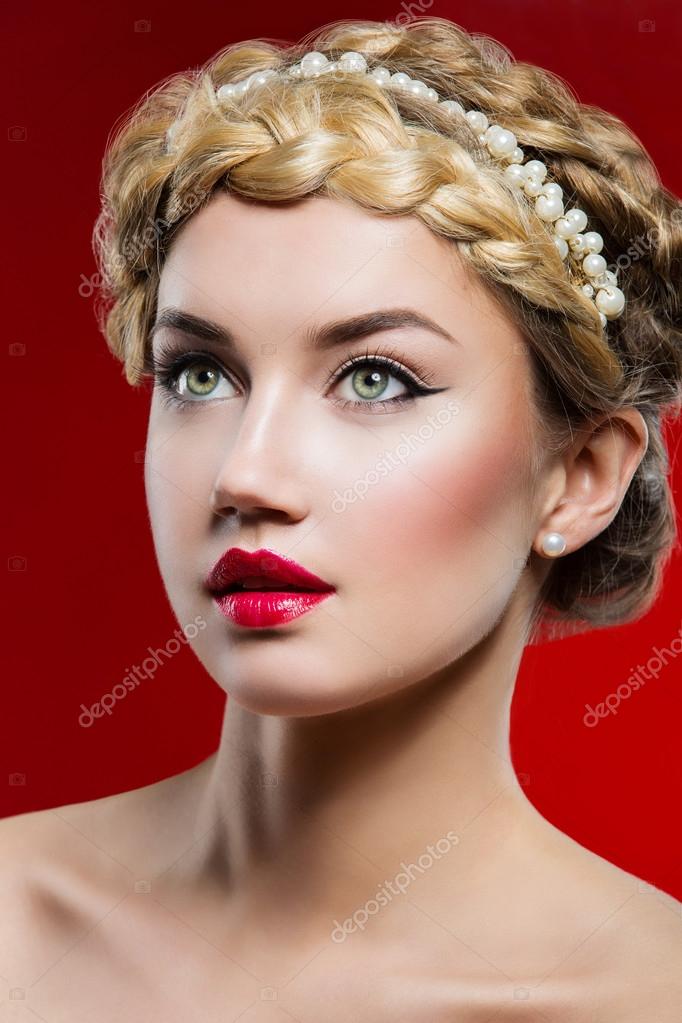 Girl with red lips — Stock Photo © Svetography #111307860