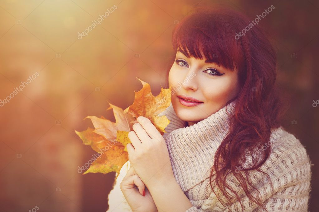 Beautiful girl outdoors with autumn leaves Stock Photo by ©Svetography ...
