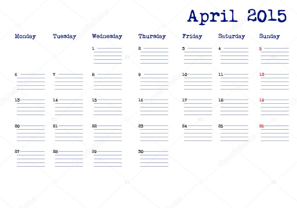 April 2015 Stock Vector by ©Changered 51903259