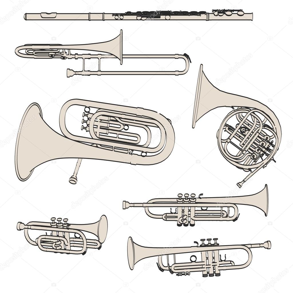 2d cartoon illustraion of brass musical instruments Stock Illustration ...