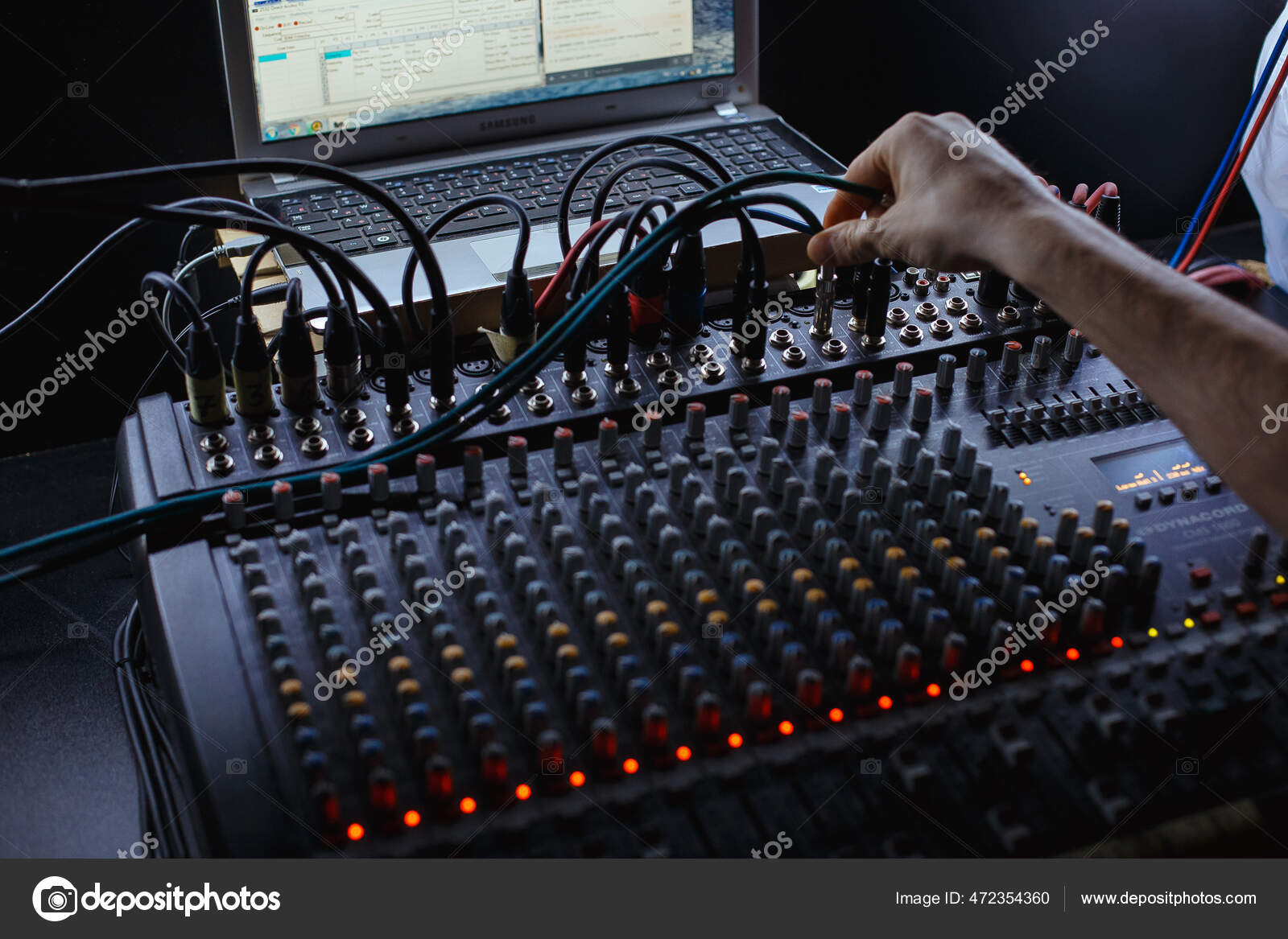 Sound Engineer Plugging Jack Audio Cable Studio Mixer — Stock Photo ...