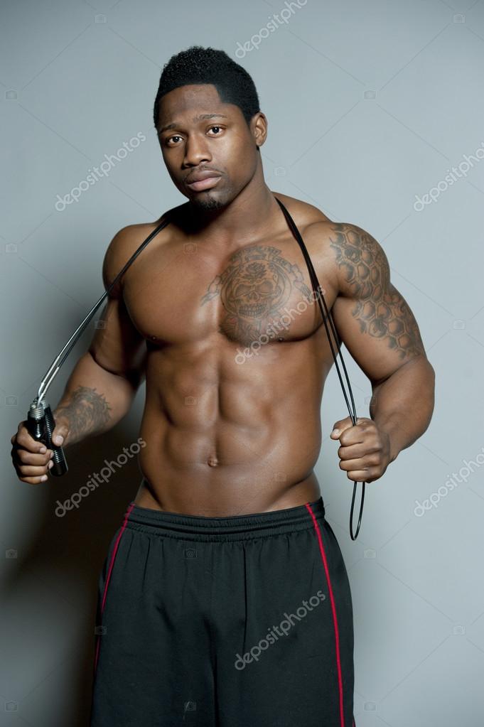 African American Body Builder with Jump Rope Stock Photo by ©eugenef ...
