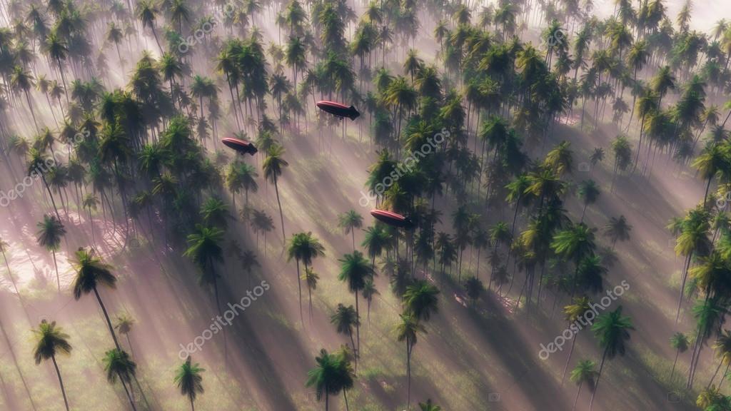 Three airships flying over jungle Stock Photo by ©ysbrand 79823612