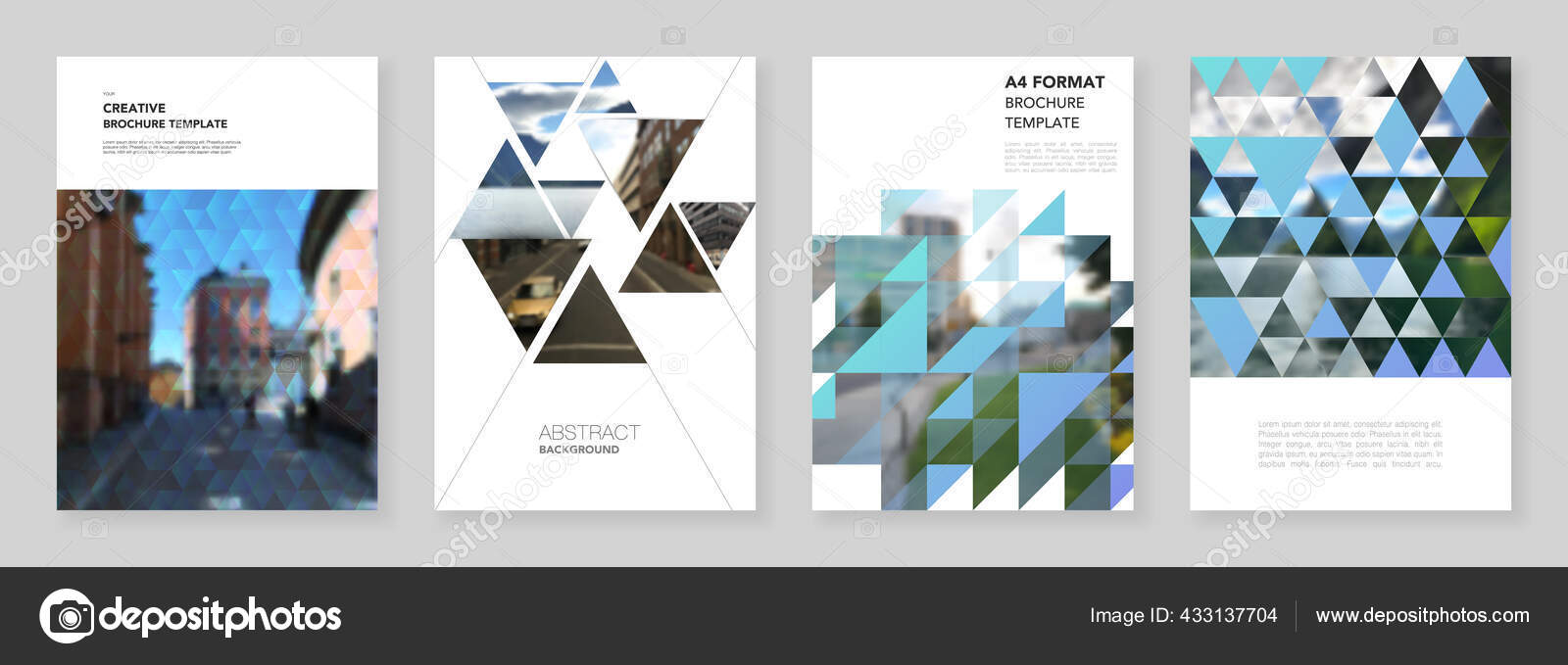 A4 brochure layout of covers design template with triangles, triangular ...