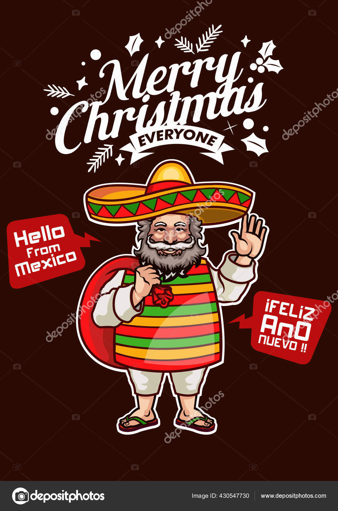 Santa Claus Mexico Greets Merry Christmas Happy New Year Stock ...