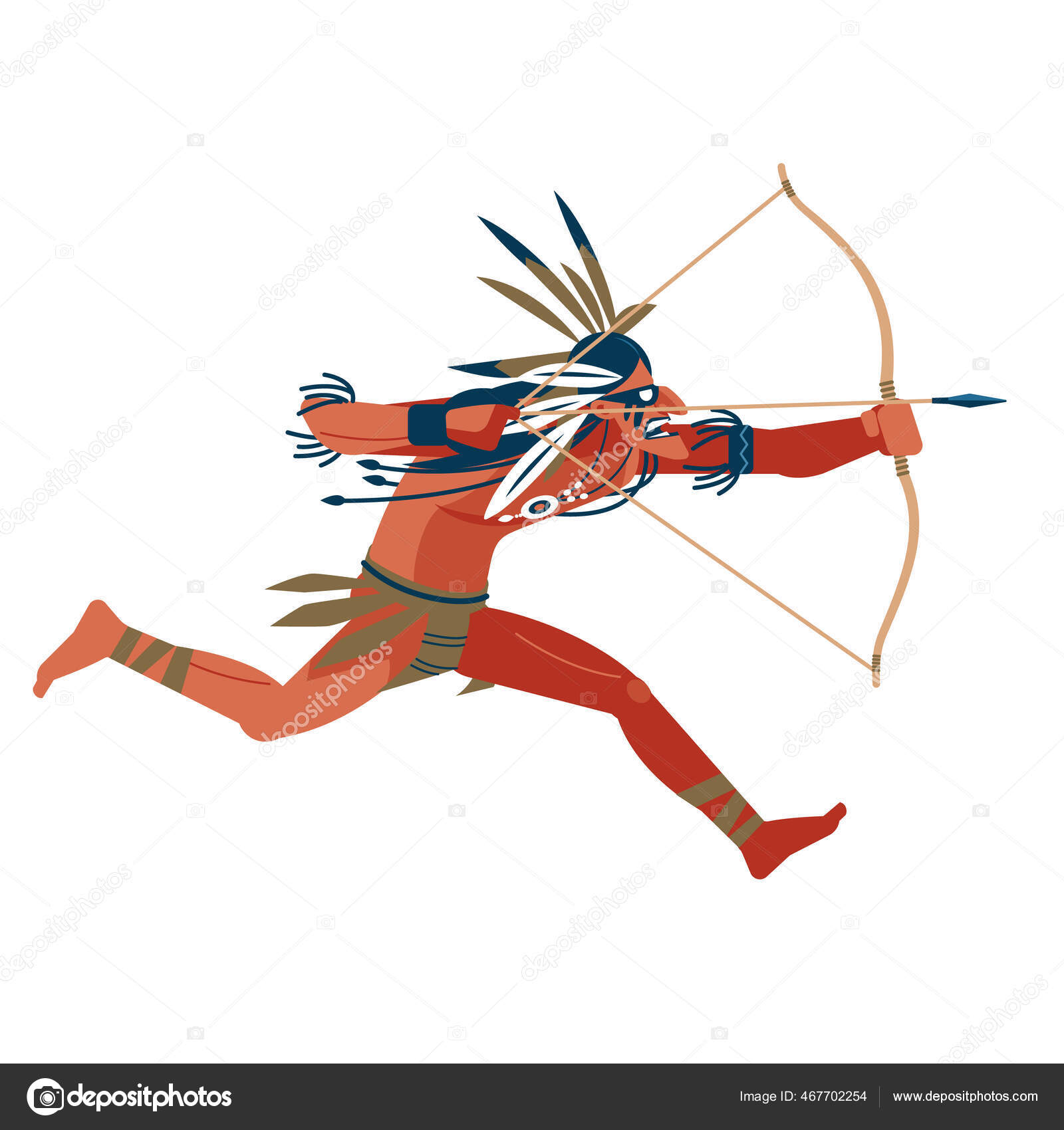 Archer, o guerreiro Maori ataca em fuga disparando um arco. Um ...