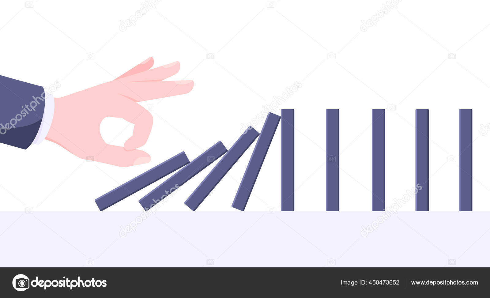 Domino Effect Business Concept Hand Starts Chain Reaction Of Falling