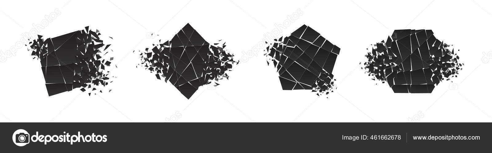 Shape shattered and explodes flat style design vector illustration set ...