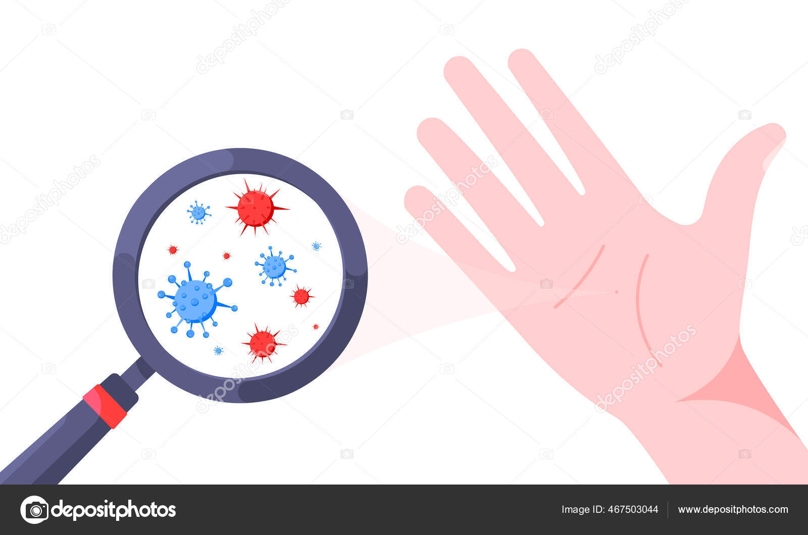 Germs, bacterias and viruses on dirty hand palm vector illustration ...