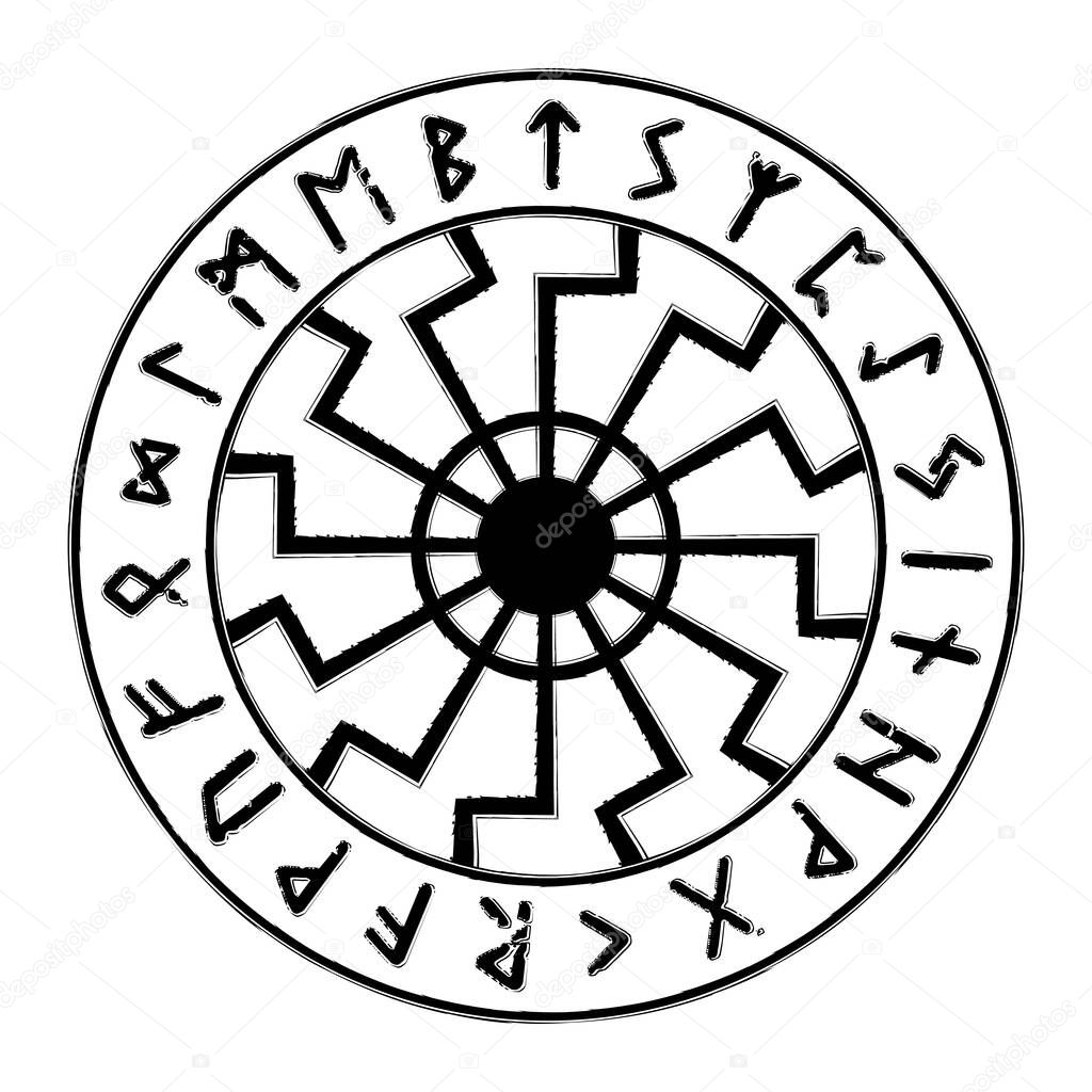 Signo de rueda celta sagrada. Sol negro símbolo sonnenrad. Talismán ...