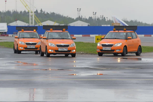 Airdrome car Follow Me at Domodedovo airport - Stock Image - Everypixel