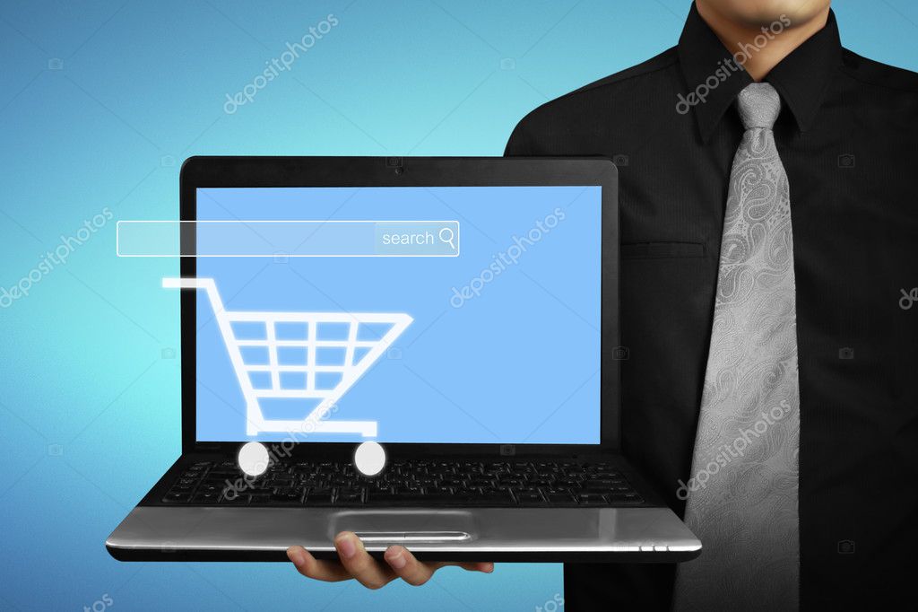 Man showing laptop against — Stock Photo © violetkaipa #87547778 Man showing laptop against — Stock Photo © violetkaipa #87547778