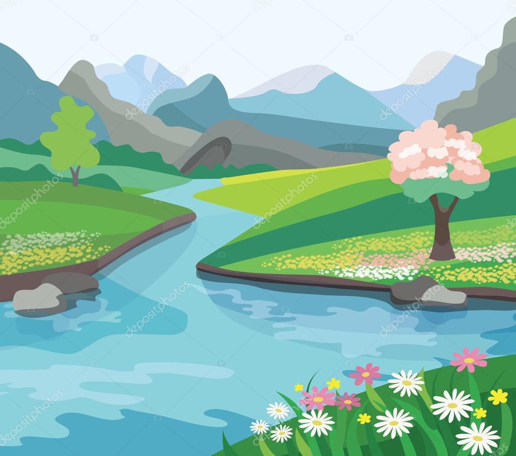 Beautiful spring landscape (vector illustration) — Stock Vector ...