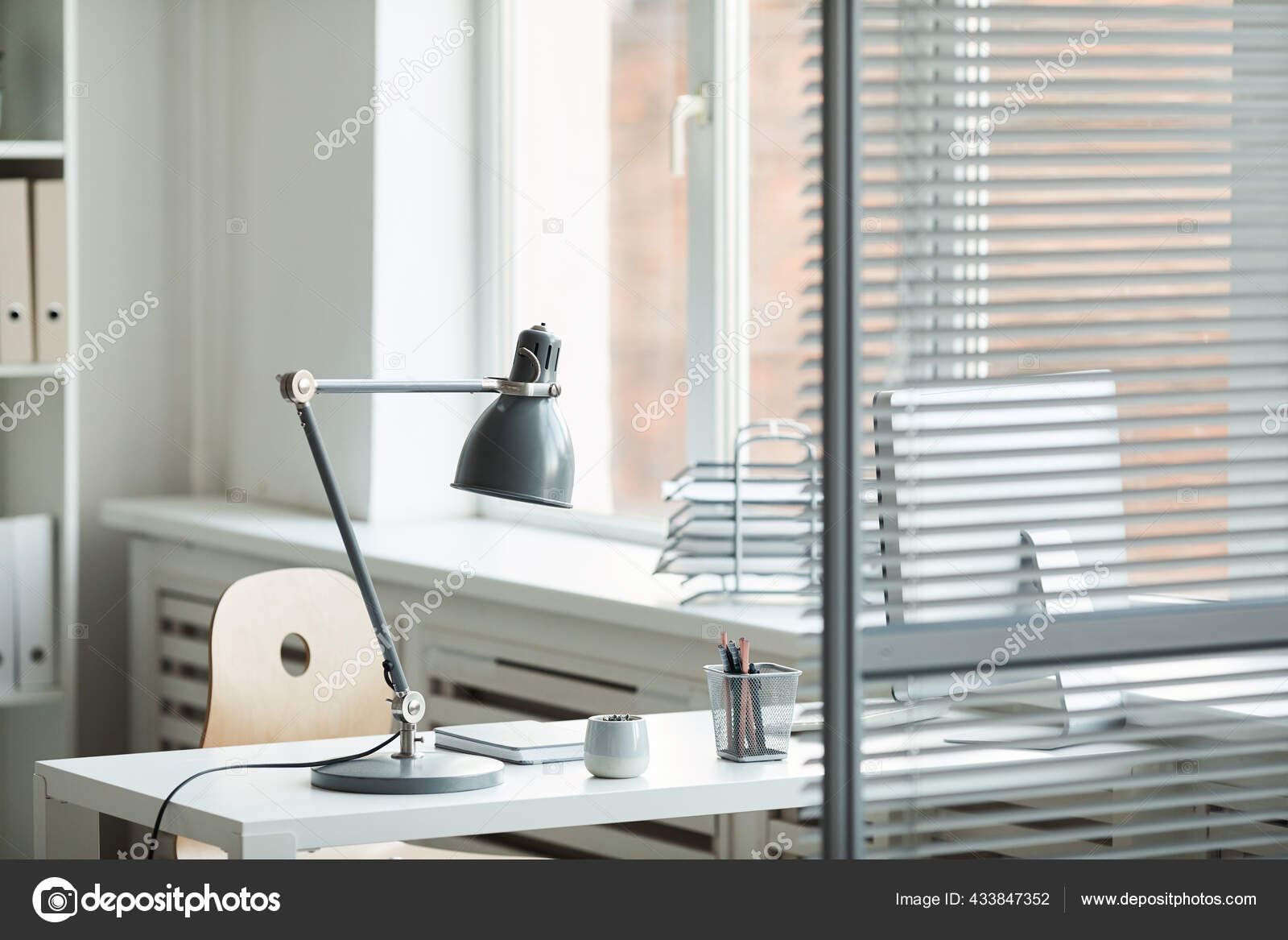 Minimal Background Image Empty Office Workplace Window White Desk Glass ...