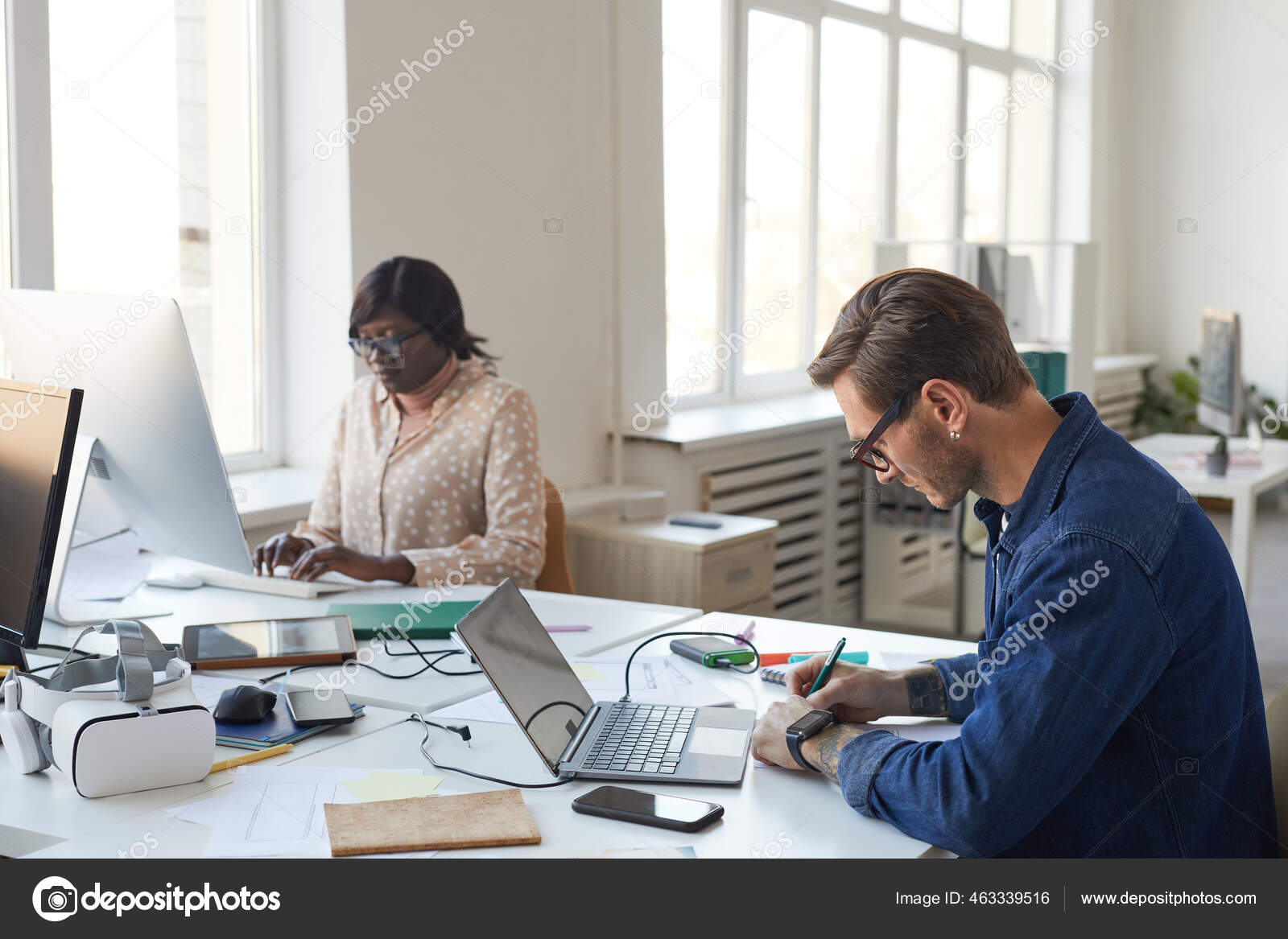 Side View Portrait Male Software Engineer Designing Mobile Application ...